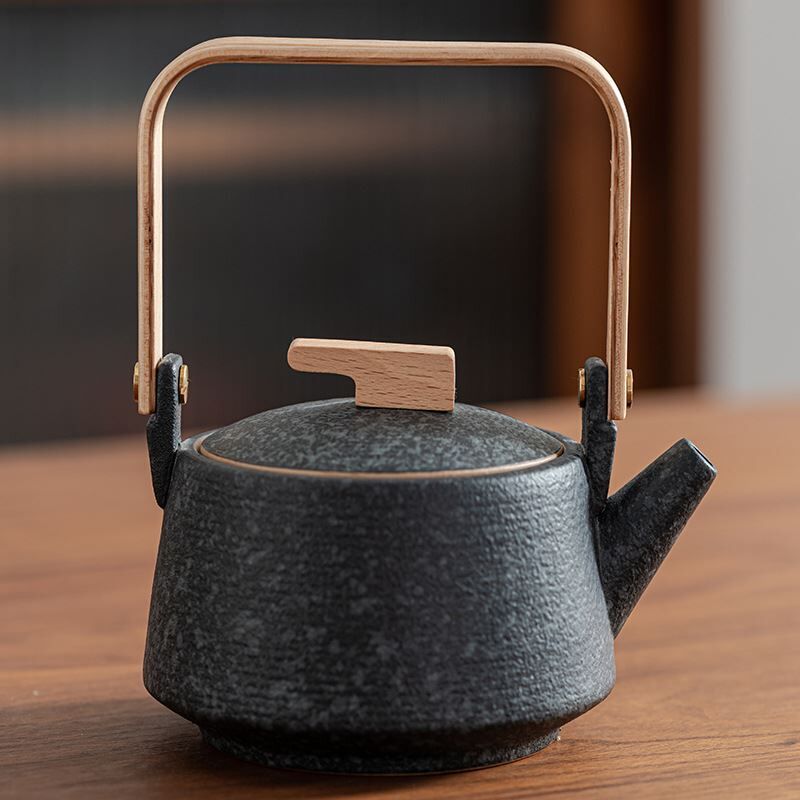 Japanese Enchanting Black Stoneware Tea Set