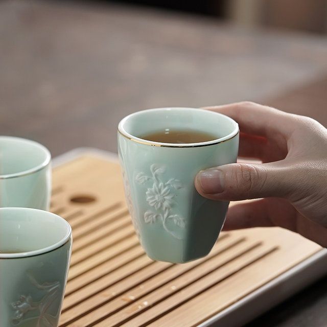 Japanese Tea Set with Plum, Orchid, Bamboo, and Chrysanthemum Motif