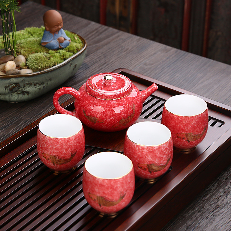 Japanese Teaware Set - Antique Style, 4 Cups, Kung Fu Design.