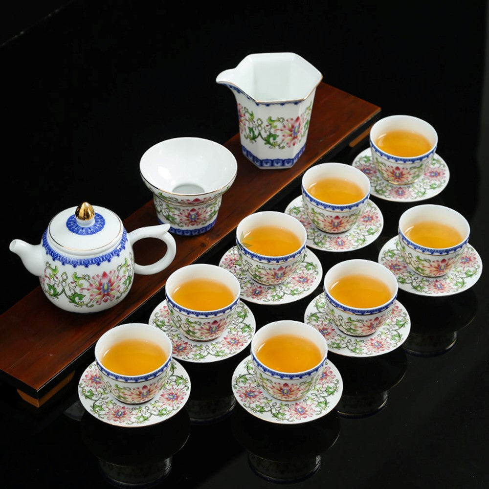 Exquisite Chinese Enamel Porcelain Teaware Set
