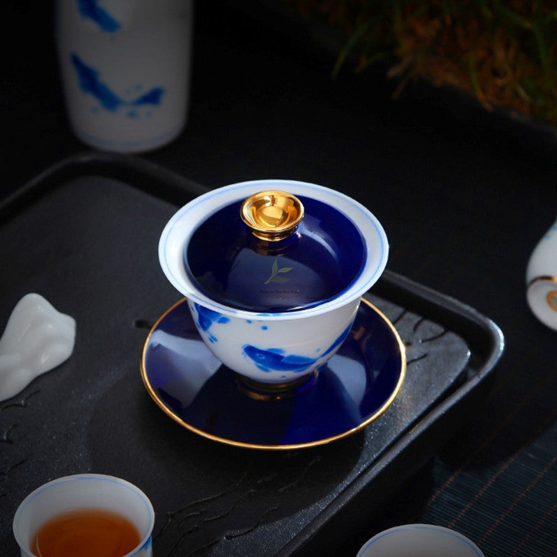 Celestial Porcelain: Hand-Painted Goldfish Tea Set