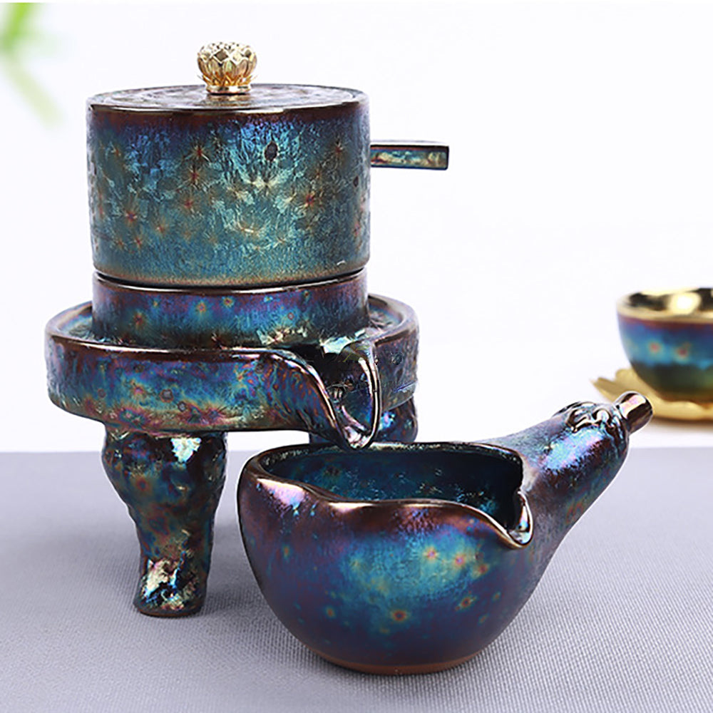 Chinese Turquoise Peacock Automatic Tea Set: Magical Furnace Transmutation