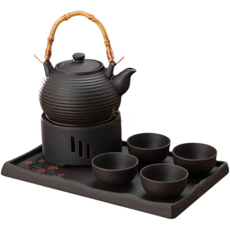 Japanese Kyusu Clay Tea Set with Warmer and Tray