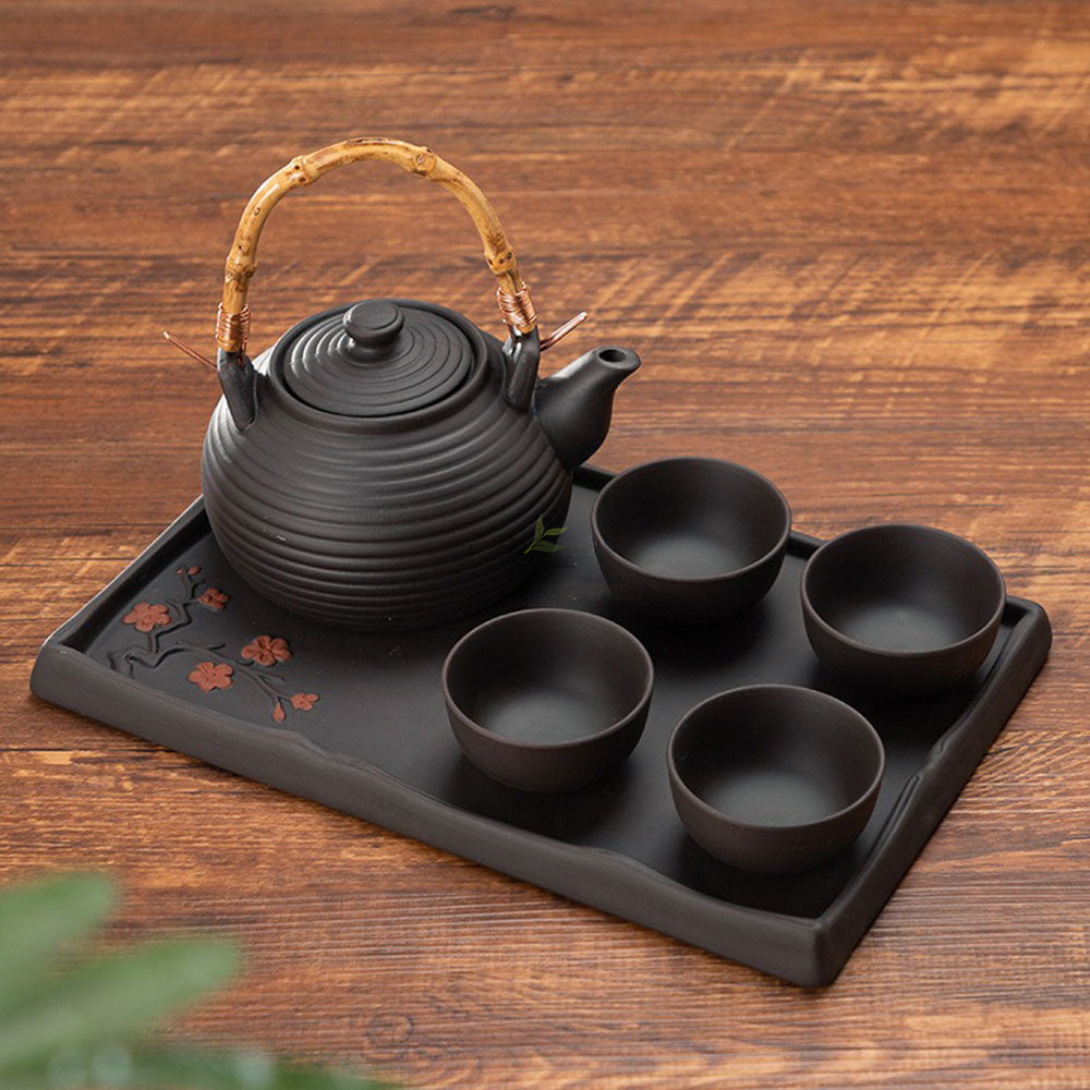 Japanese Kyusu Clay Tea Set with Warmer and Tray