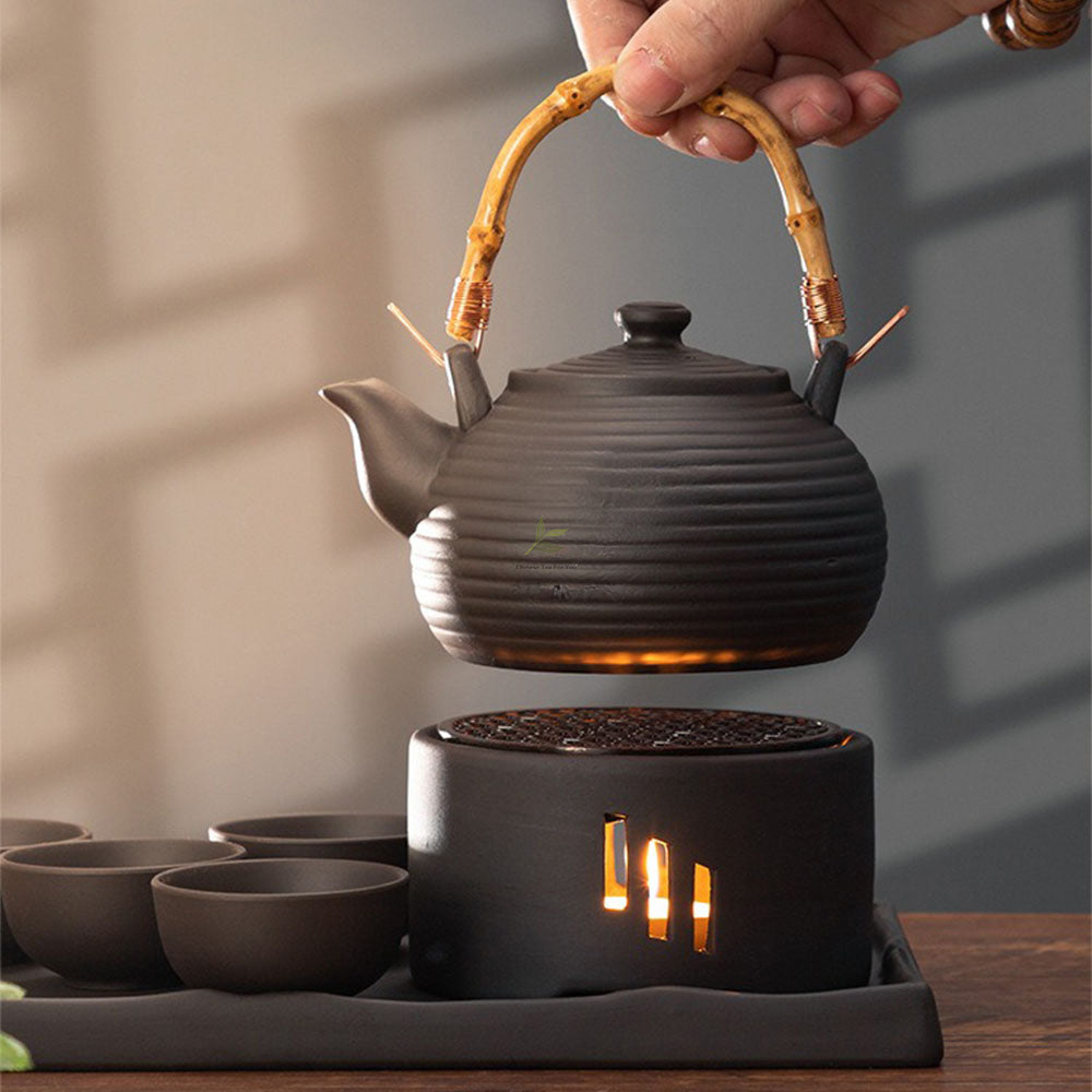 Japanese Kyusu Clay Tea Set with Warmer and Tray