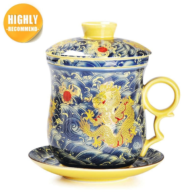 Chinese Dragon Tea Cup with Lid and Saucer