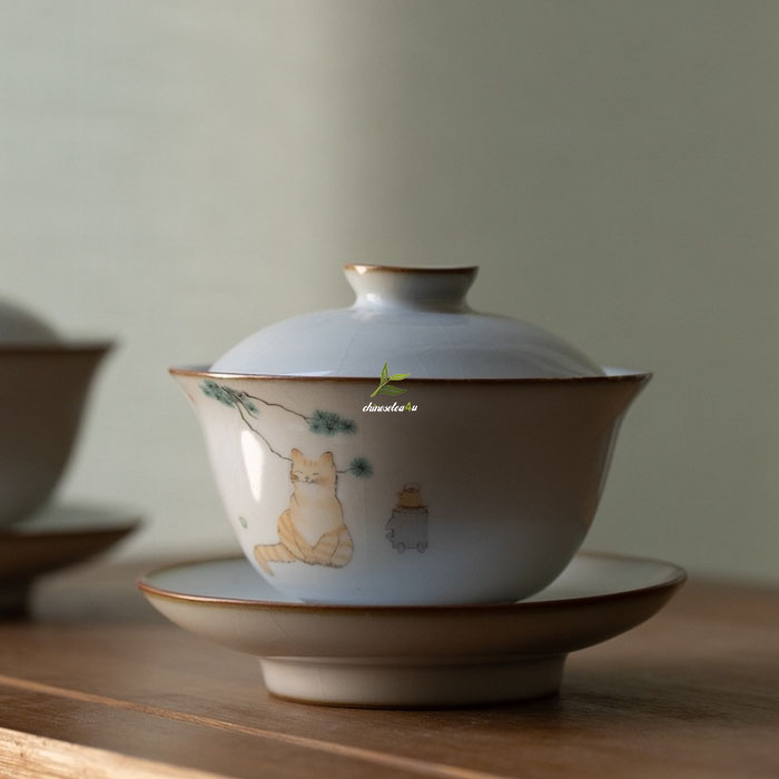 Ru Kiln Handmade Cat Gaiwan – Traditional Ruyao Gaiwan with 160ml ...
