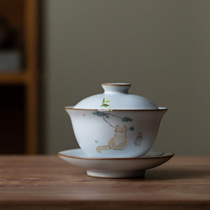 Ru Kiln Handmade Cat Gaiwan – Traditional Ruyao Gaiwan with 160ml ...