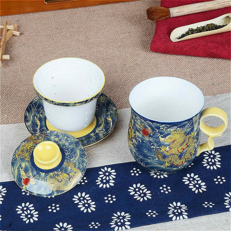 Chinese Dragon Tea Cup with Lid and Saucer