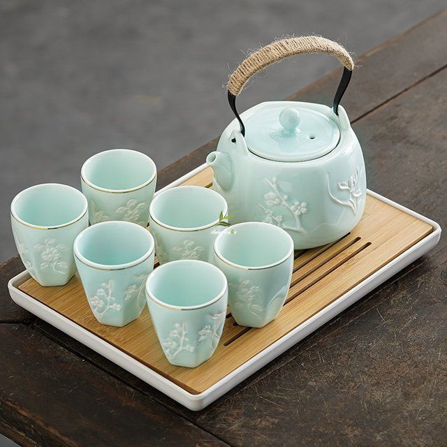 Japanese Tea Set with Plum, Orchid, Bamboo, and Chrysanthemum Motif