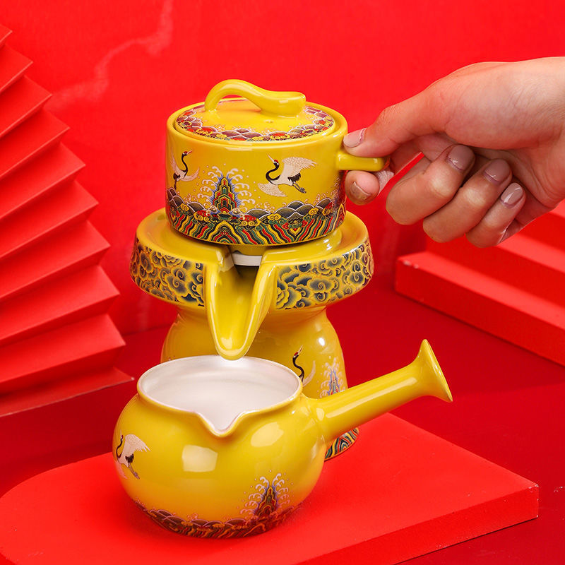 Automatic Crane Tea Set, Sterling Silver Mount