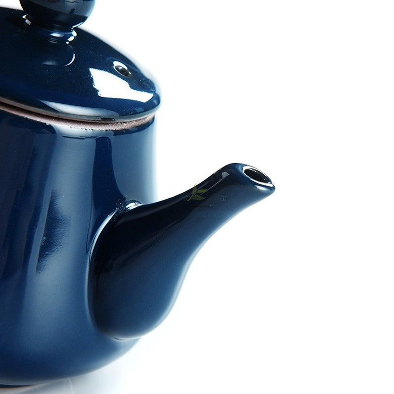 Chinese Blue Ceramic Teapot with Golden Floral Design